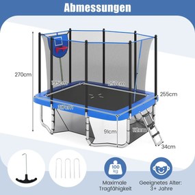 Costway 3 v 1 Obdélníková trampolína se žebříkem a basketbalovým košem