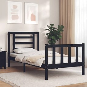 Rám postele s čelem černý 100 x 200 cm masivní dřevo,  3192875