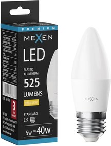 Mexen Nova, LED žárovka E14, C37, 5W, Teplá - 3000K, 525 lm - L102-E14-0530-01