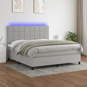 Box Spring Postel S Matrací A Led Textil Světle Šedá Blok se čtverci 160