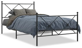 Kovový rám postele s hlavovým a nožním čelem černý 100 x 200 cm
