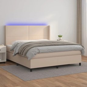 Box Spring Postel Matrace A Led 180X200Cm Umělá Kůže Cappuccino Hladký desi