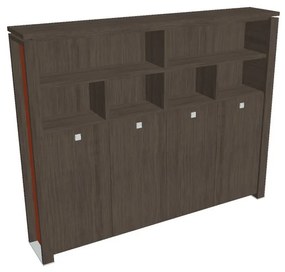 Vysoká šatní skříň Verno+ S 260 x 46 x 210 cm, s regálem, dub antracit / oranžová