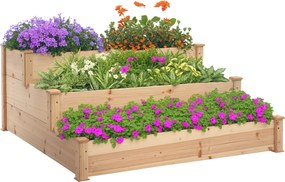 Outsunny Vyvýšený záhon 3-vrstvý zahradní květináč na bylinky a květiny pro balkon z přírodního borového dřeva 120 x 120 x 56 cm | Aosom