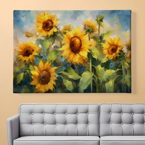 Obraz na plátně - Slunečnicové pole, styl expresionismus FeelHappy.cz Velikost obrazu: 180 x 120 cm