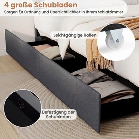 Costway Čalouněná postel s LED osvětlením Nabíjecí stanice (2 USB porty) Rám