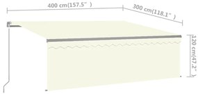 vidaXL Marketos Ručně zatahovací markýza s roletou a LED 4 x 3 m krémová