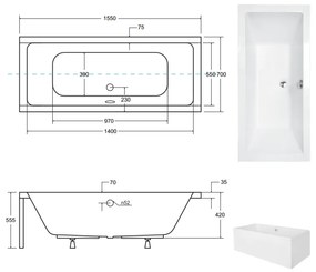 Besco Quadro Slim 155x70 akrylátová vana