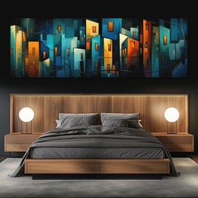 Obraz na plátně - Barevné noční městečko, abstrakce FeelHappy.cz Velikost obrazu: 120 x 40 cm