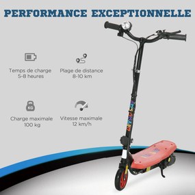 HOMCOM 120W skládací elektrický skútr pro děti 7-14 let Max. rychlost 12 km/h Max. vzdálenost 10 km - Červená