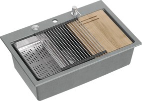 Šedý kuchyňský granitový dřez QUADRON Marc 110 s příslušenstvím bez baterie