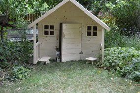 nejzahradnidomek.cz - Dětský dřevěný domek MIU se zábradlím - Premium, barva natur, (1,7 × 1,5 m), DD_MIU2