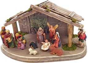 AMADEA Dřevěný šedohnědý betlém s figurkami 38 cm