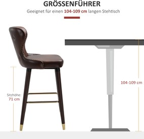 HOMCOM Barová židle sada 2 ks elegantní bistro židle s podnožkou a opěradlem, jídelní židle PU hnědá 52x53x101cm | Aosom.de