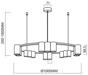 Lustr na lanku GENESIS 15xGU10/8W/230V zlatá