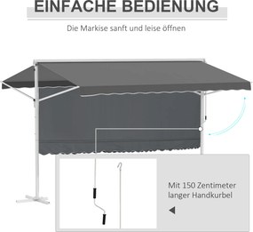 Stojící zahradní markýza Outsunny 4x3m se skládací klikou v šedé barvě pro terasu a balkon, odolná proti povětrnostním vlivům a stabilní |