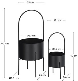 Set dvou černých kovových květináčů Kave Home Mash Ø 25 cm / 16,5 cm