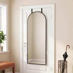 HOMCOM Zrcadlo na zeď 40x110 cm obloukového tvaru s nastavitelnými háčky pro dveře nebo stěnu, černé