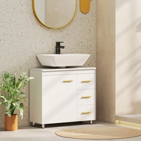 HOMCOM Spodní koupelnová skříňka, 3stupňový design, MDF, dřevotříska, bílá