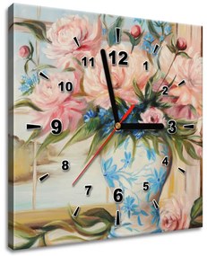 Gario Obraz s hodinami Barevné květiny ve váze Rozměry: 30 x 30 cm