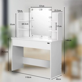 Deuba Toaletní stolek Lucia s LED osvětlením 140x110x40 cm - bílý