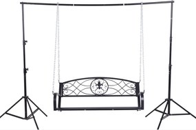Houpací lavice Outsunny pro 2 osoby - zahradní houpací lavice Hollywood s řetězy, kovová černá 132 x 63 x 58 cm | Aosom