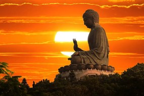 Tapeta socha Budhy při západu slunce - 225x150 cm