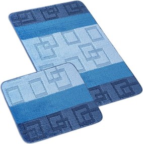 Koupelnové předložky SADA BANY 60x100 + 60x50 cm - bez výkroje - 60x100 + 60x50 cm kostky - modrá