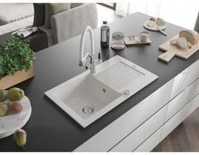Mexen Pablo, granitový dřez 752x436x161 mm, 1-komorový a dřezová baterie Duo, bílá, 6510-20-671701-02