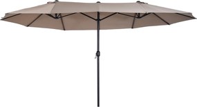 Dvojitý sluneční deštník Outsunny 455 x 265 cm, slunečník s UV ochranou a klikou, větruodolný slunečník pro balkón a pláž, světle hnědý