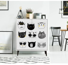 KALUNE DESIGN dřevěná komoda CATS bílá 111x95 cm 869VEL3986