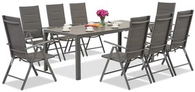 Zahradní nábytek Garden Point z šedého hliníku s velkým stolem Polywood Verona pro 8 osob