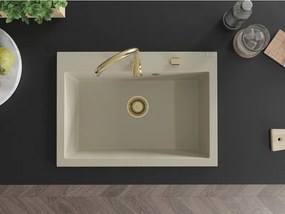 Mexen Elix granitový dřez 1-komorový 700 x 500 mm, béžový, sifon zlatý - 6526701005-69-G