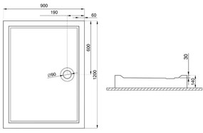 Polimat Kompaktní obdélníková akrylátová sprchová vanička Goliat 1 90x80 (100x80, 100x90, 120x80, 120x90) Barva: Bílá, Rozměry (cm): 120x90