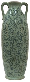 Zelená dekorační váza s modrými květy Minty - Ø 16*45 cm