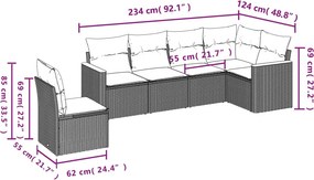 6dílná zahradní sedací souprava s poduškami šedá polyratan 3226018
