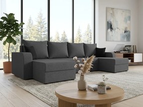 Rozkládací sedací souprava do U VALERIO 305x140 cm, tmavě šedá