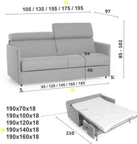 Pohovka TAVOLA MINI s rozkladem na každodenní spaní, šedá (penelope 22), 140