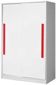 Šatní skříň s posuvnými dveřmi GULIVER 12 Domel 120/191/60 barva: bílý mat/bílý lesk/červené úchyty