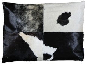 Bílo-černý kožený polštář s výrazným stehem Stitch Cow -  45*60*15 cm