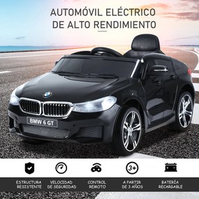 HOMCOM Elektrické auto BMW 6GT pro děti od 3 let, 6V bateriové vozidlo s dálkovým ovládáním, světly a zvuky, MP3 USB, nosnost 30 kg, 106x64x51 cm, če…