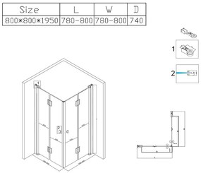 BPS-koupelny Čtvercový sprchový kout HYD-SK08A-M 80x80 černá/transparent - bez vaničky