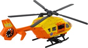 LEAN Toys Záchranný vrtulník s hákem a nosítky, světla a zvuky, oranžový 1:12