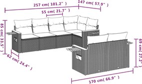 7dílná zahradní sedací souprava s poduškami béžová polyratan 3259384