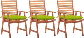 vidaXL Zahradní jídelní židle s poduškami 3 ks masivní akáciové dřevo [3064367] Barva: Jasně zelená