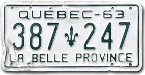 Kanadská SPZ Quebec 1963 La Belle 387-247