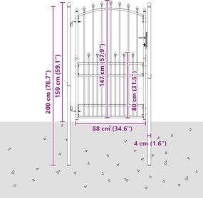 Brána s hroty EMMEN 100 x 200 cm Práškově lakovaná ocel Černá 146402