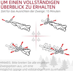 HOMCOM Vánoční stromek 180 cm, s umělým sněhem, zpomalující hoření, rychlá montáž a demontáž, kovová základna
