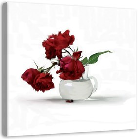 Obraz na plátně, Červené růže ve váze - 50x50 cm