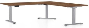Výškově nastavitelný stůl OfficeTech Angle, 180 x 200 cm, šedá podnož, dub silverjack